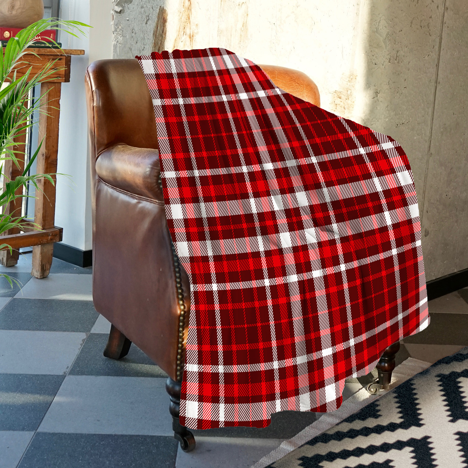 Batmerry Geometric Red Plaid Throw Blanket for Couch Sofa Bed,Fashion ...