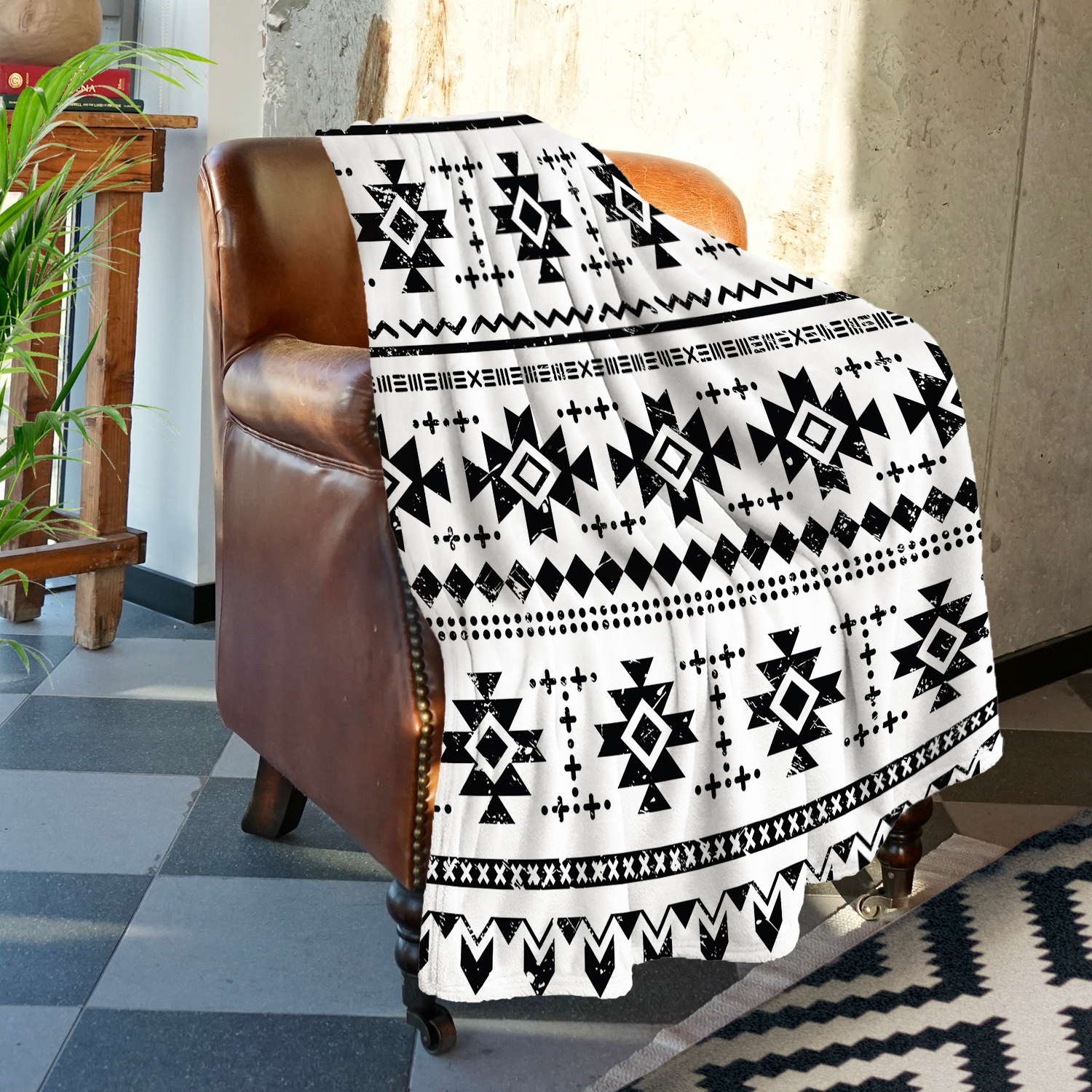 Batmerry Black Aztec Print Throw Blanket for Couch Sofa Bed,Tribal ...