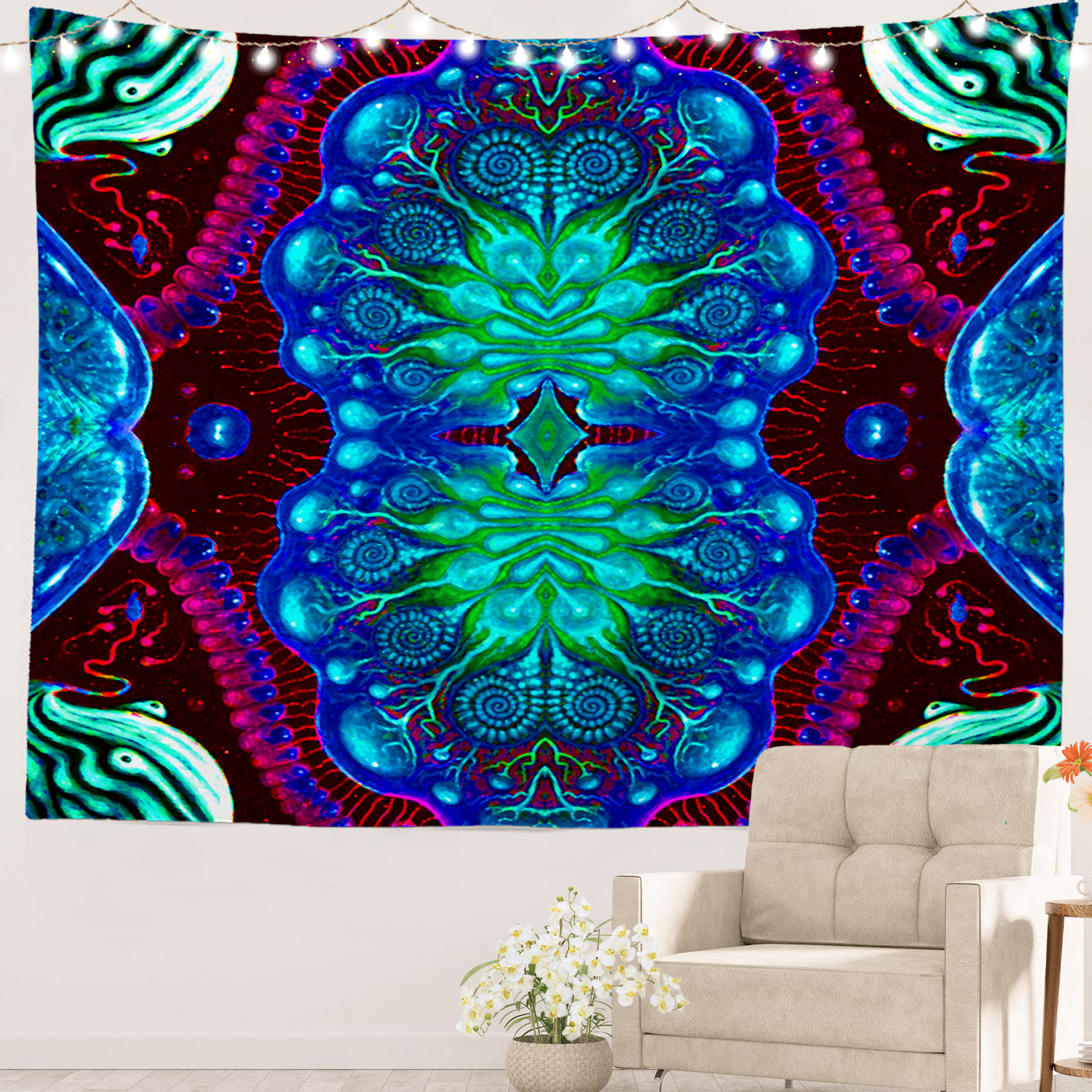 Batmerry Psychedelic Tapestry, Psychedelic Bright Neon Forms ...