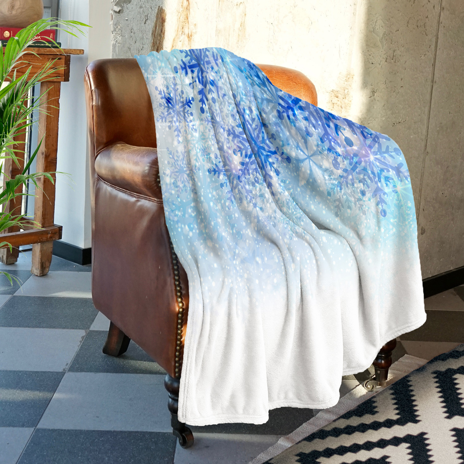 Batmerry Blue Xmas Snowflakes Throw Blanket for Couch Sofa Bed,Winter ...