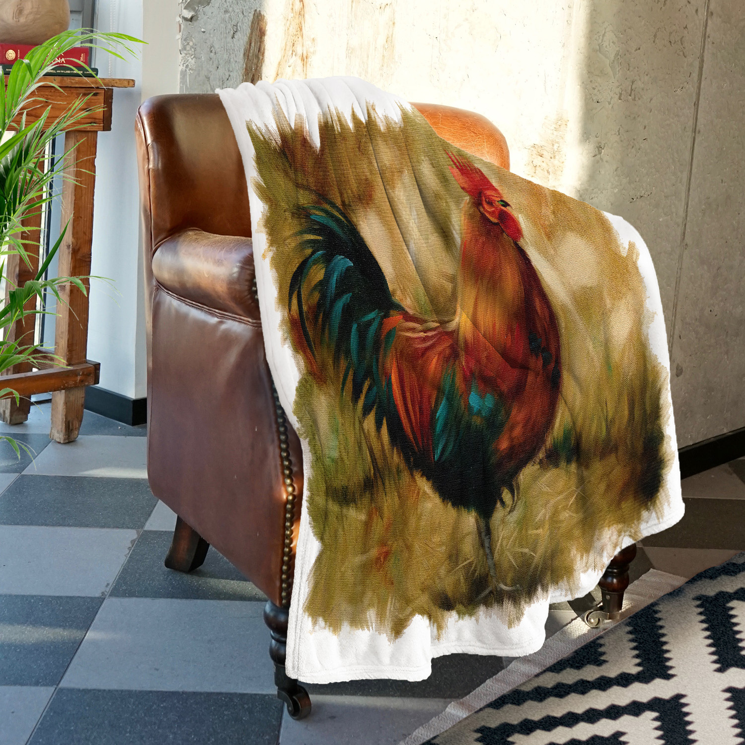 Batmerry Vintage Rooster Chickens Throw Blanket for Couch Sofa Bed,Torn ...