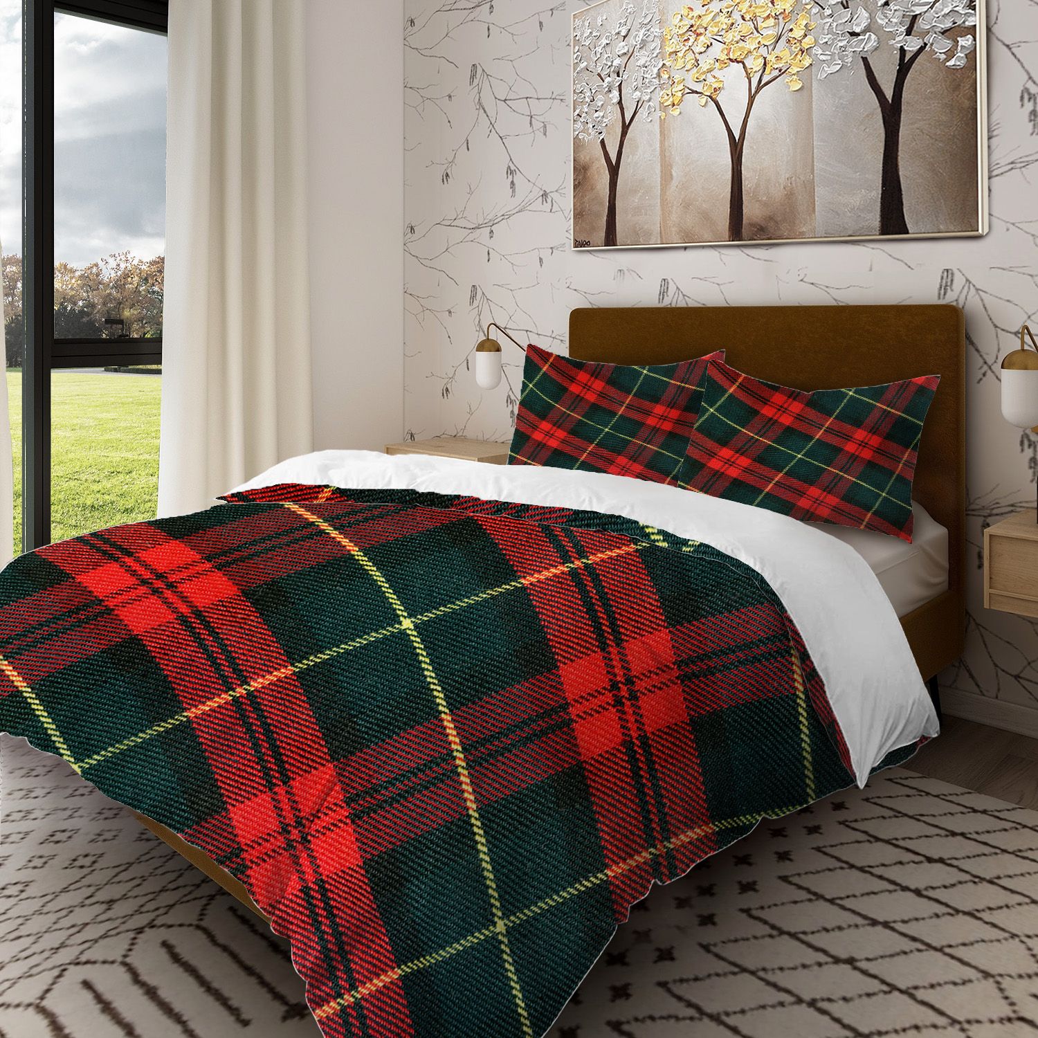 Batmerry Red Scottish Plaid Twin Size 3 Pieces Bedding Comforter Sets ...